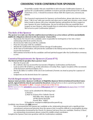 Fillable Online CHOOSING YOUR CONFIRMATION SPONSOR Fax Email Print ...