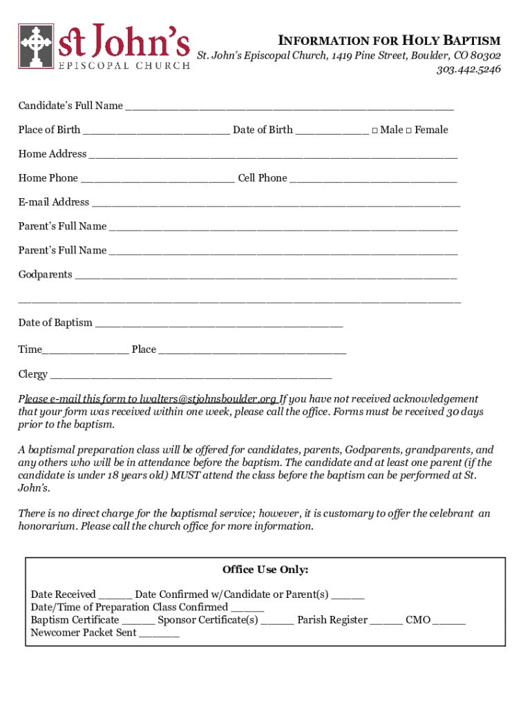 Fillable Online Holy Baptism information form Fax Email Print - pdfFiller