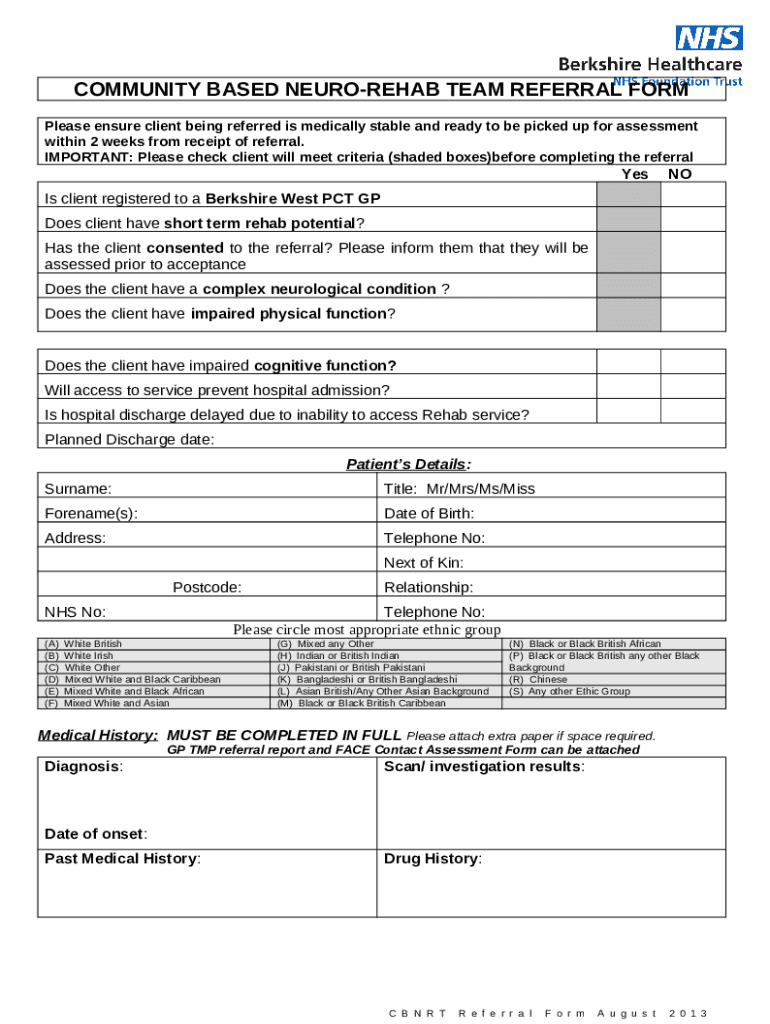 BIRMINGHAM NEURO- REHAB TEAM REFERRAL Doc Template | pdfFiller