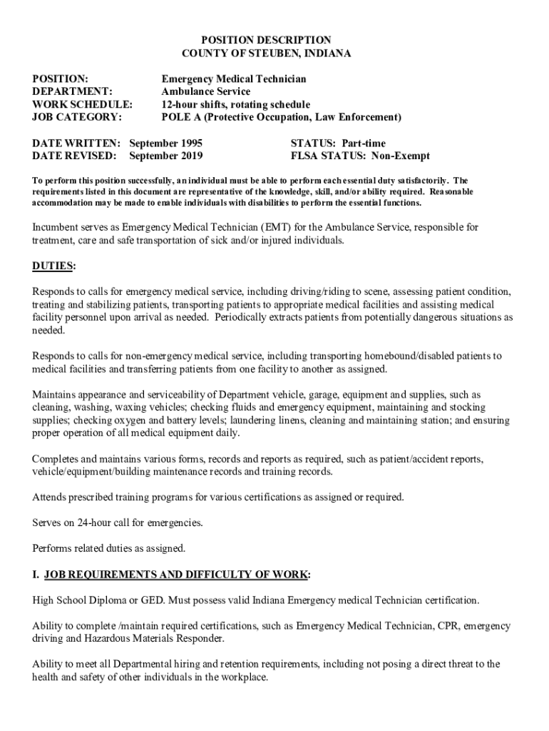 Fillable Online Paramedic DEPARTMENT: Ambulance Service WORK ... Fax Email Print - pdfFiller