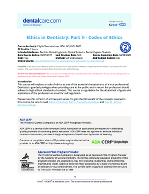 Fillable Online Ethics in Dentistry: Part II - Codes of Ethics Fax ...