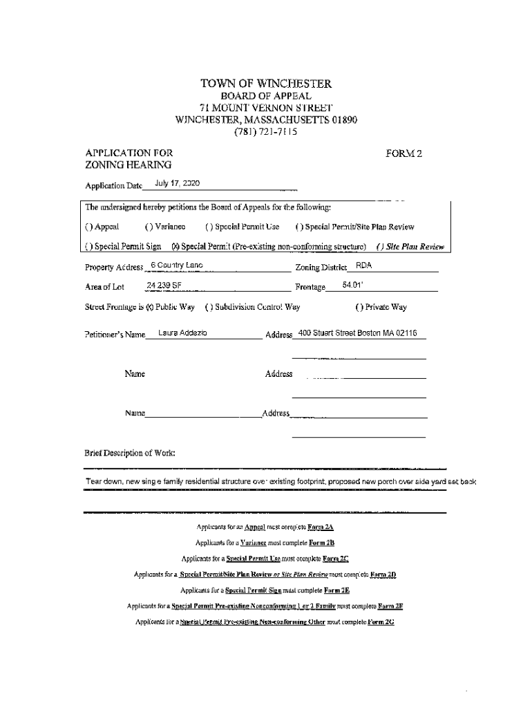 Fillable Online Form 2F, Special Permit (Nonconforming Single and ...