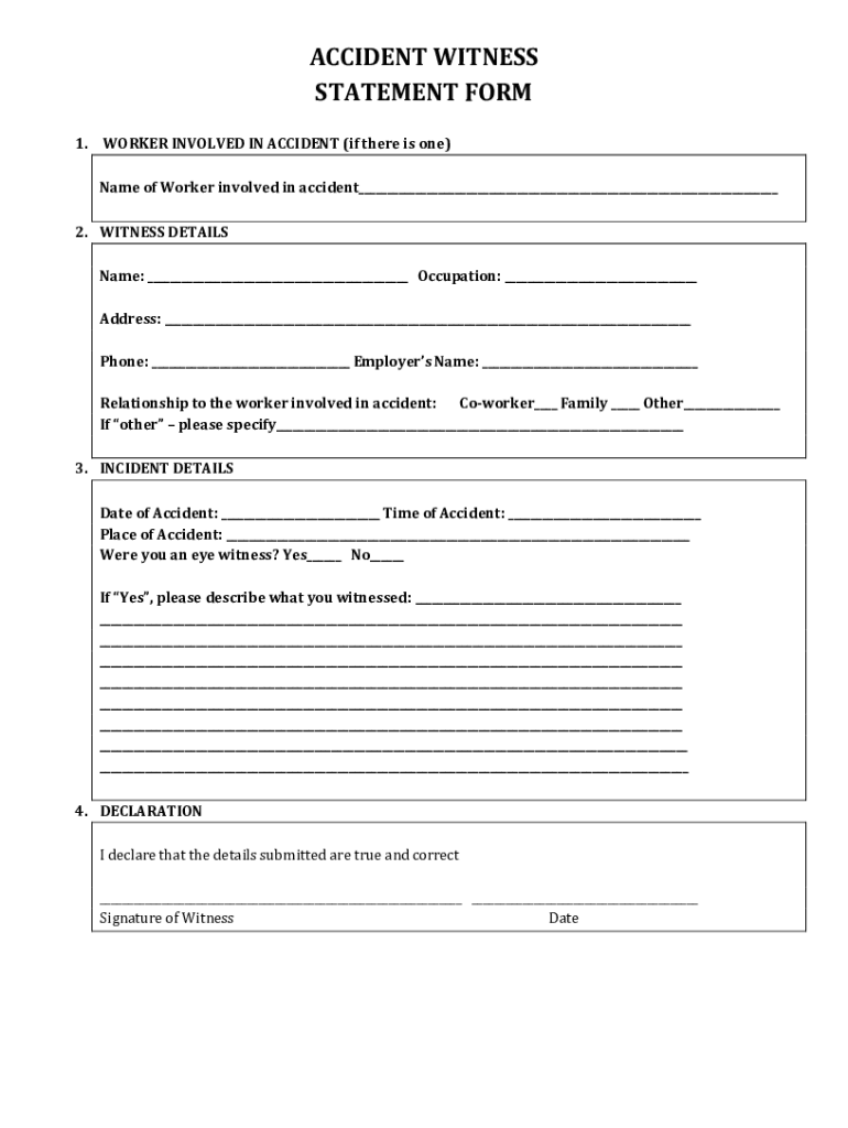 Fillable Online ACCIDENT WITNESS STATEMENT FORM Fax Email Print - pdfFiller