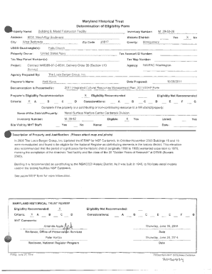 Fillable Online mht maryland Maryland Historical Trust Determination of ...