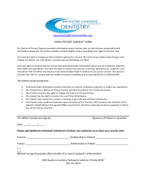 Fillable Online HIPAA PATIENT CONSENT FORM Refusal to sign by patient ...