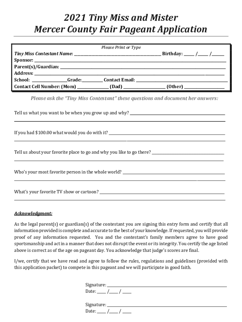Fillable Online More of our Tiny Miss and... - Mercer County Fair ...