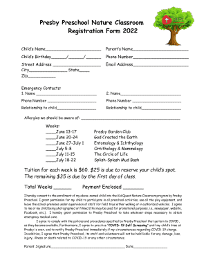 Fillable Online Presby Preschool Nature Classroom Registration Form ...