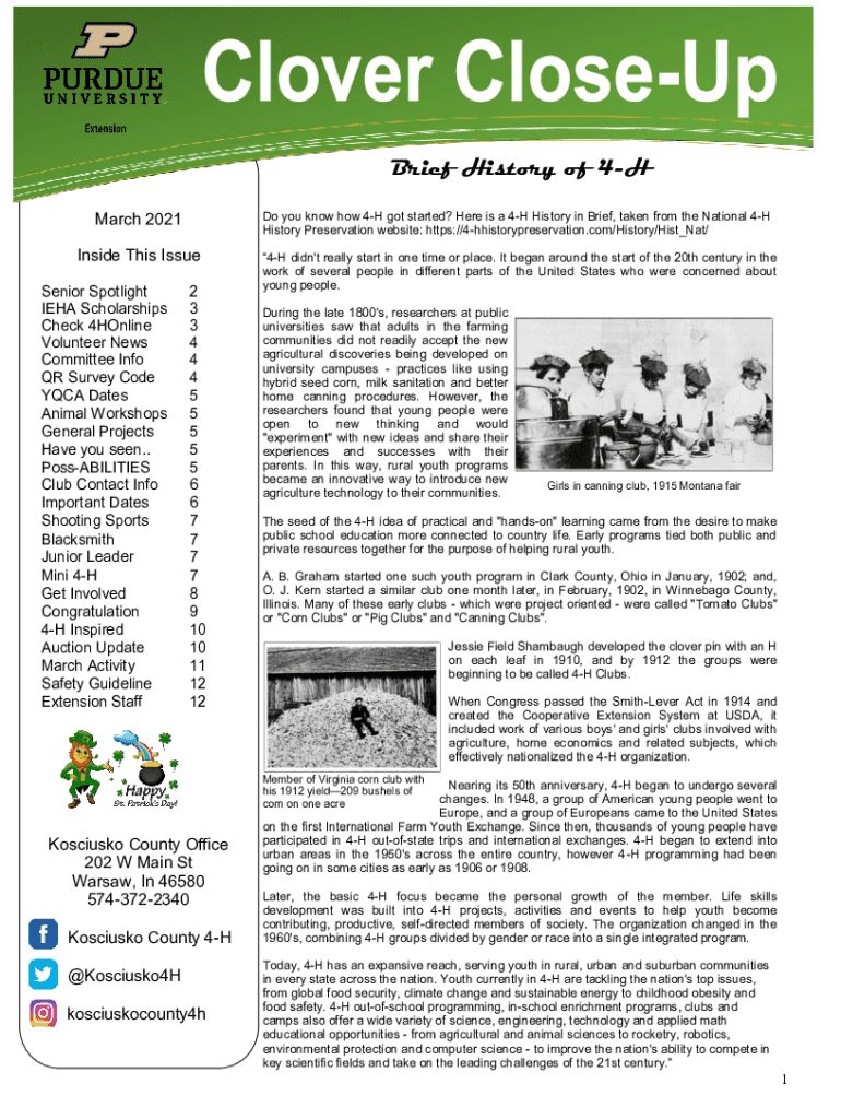 Fillable Online extension purdue A Brief History of 4-H: A Visual ...