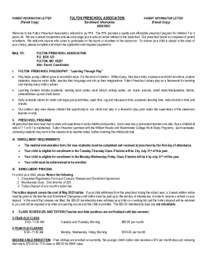 Fillable Online PARENT INFORMATION LETTER Fax Email Print - pdfFiller