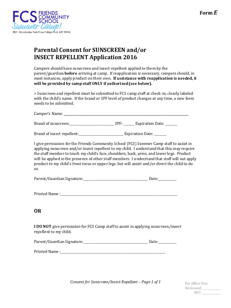 Fillable Online E - FCS Authorization for Sunscreen etc 2016 Fax Email ...