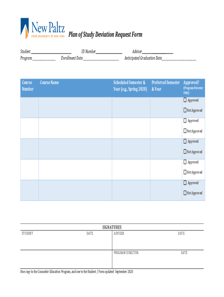Fillable Online Plan of Study Deviation Request Form Fax Email Print ...
