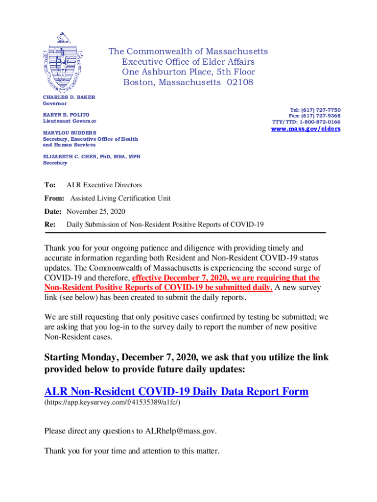 Fillable Online ALR Non-Resident COVID-19 Daily Data Report Form Fax ...
