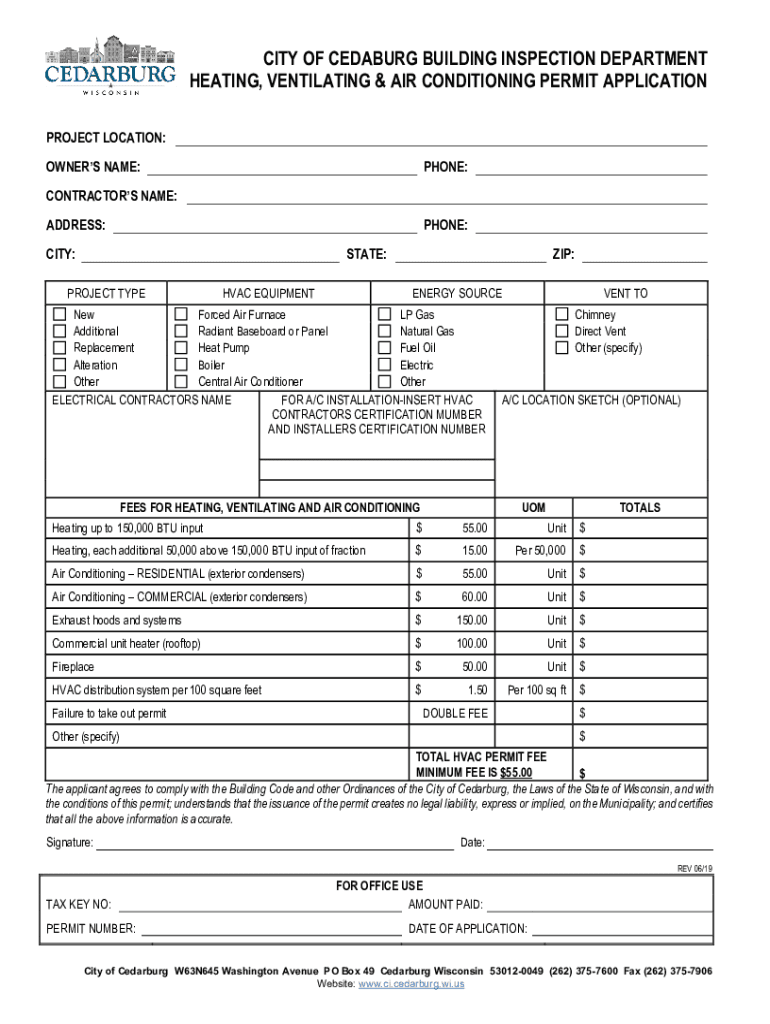 Fillable Online CITY OF CEDABURG BUILDING INSPECTION DEPARTMENT ... Fax ...