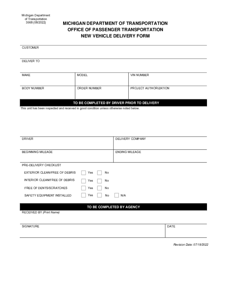 Fillable Online NEW VEHICLE DELIVERY FORM. NEW VEHICLE DELIVERY FORM ...