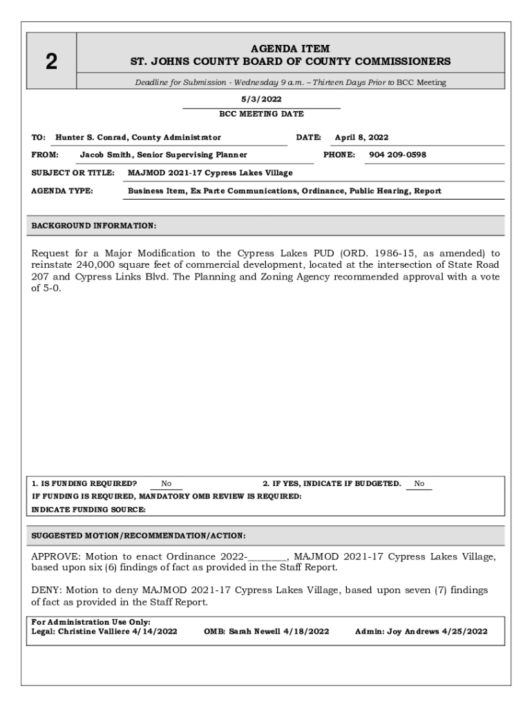 Fillable Online Request for a Major Modification to the Cypress Lakes ...