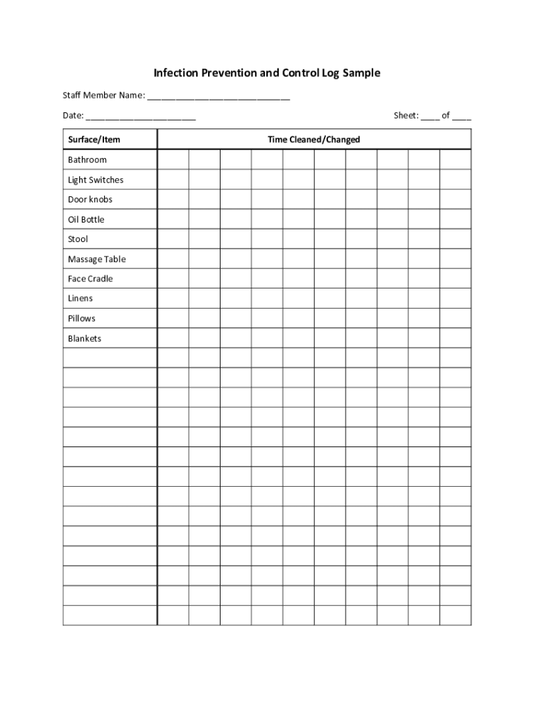 Fillable Online Infection Prevention and Control Log Sample Fax Email ...