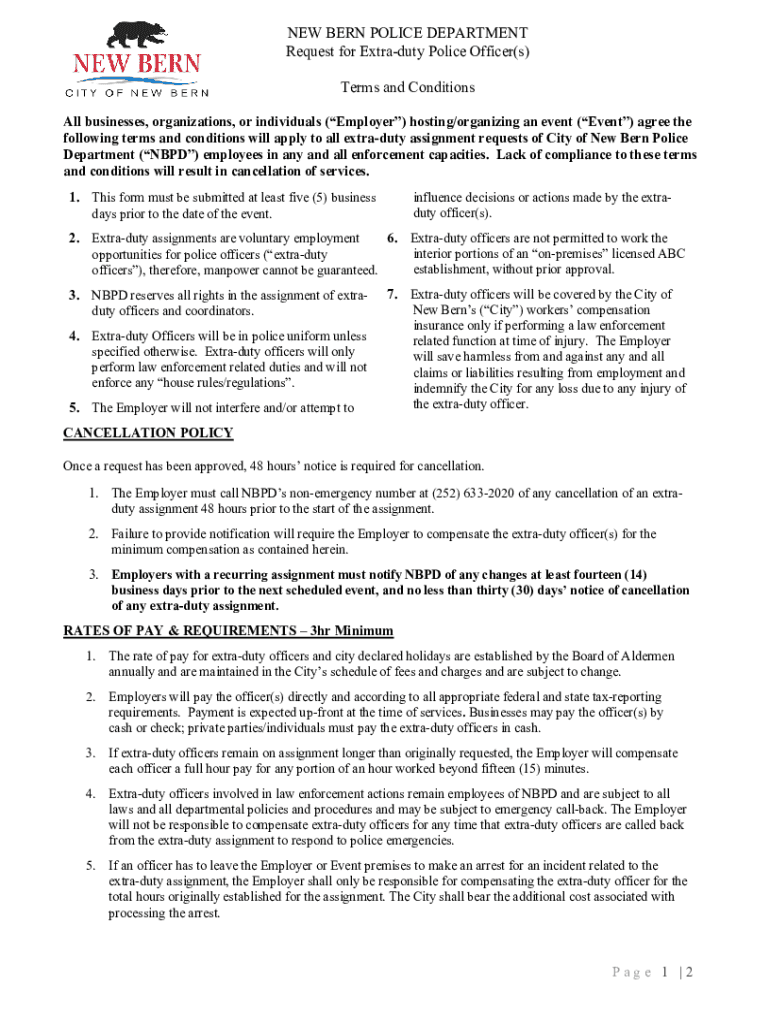 Fillable Online NEW BERN POLICE DEPARTMENT Request for Extra- ... Fax ...