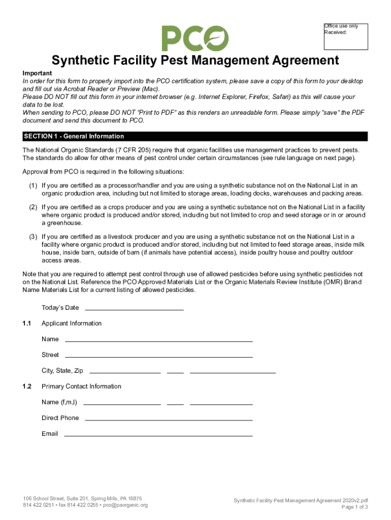 Fillable Online Synthetic Facility Pest Management Agreement 2020v2.pdf ...