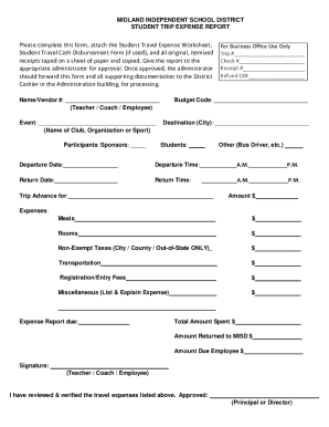 Fillable Online Student Travel Expense Report Fax Email Print - pdfFiller