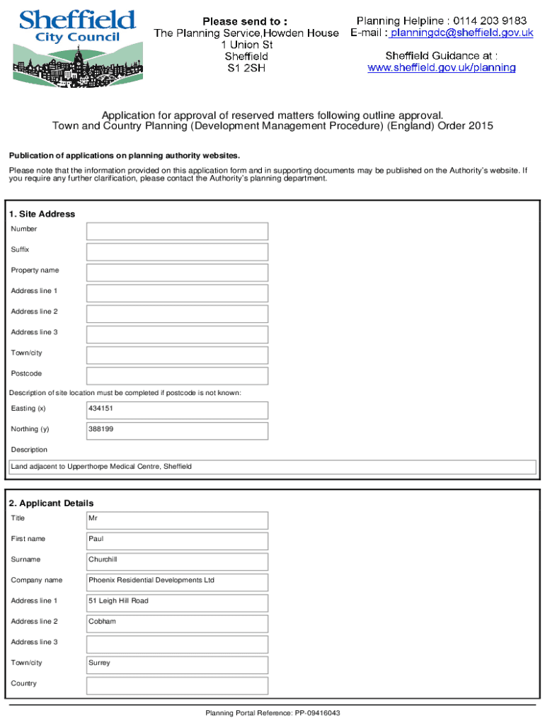 Fillable Online Application for approval of reserved matters following outline approval Fax ...