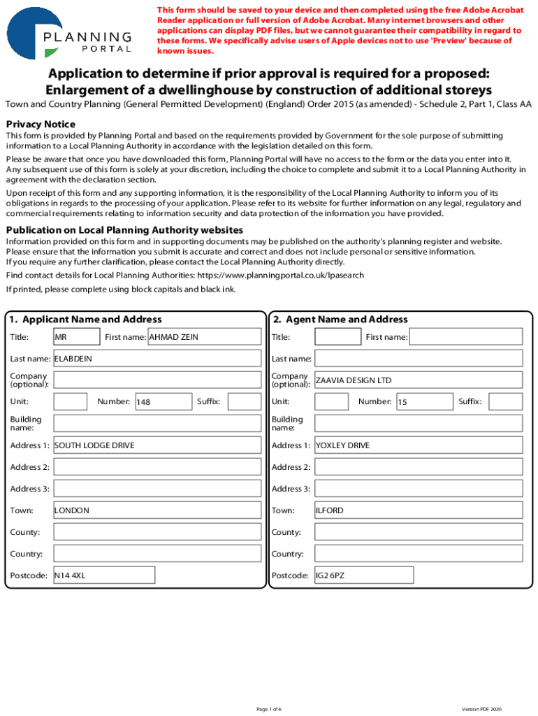 Fillable Online Town and Country Planning (General Permitted Development) (England) Order 2015 ...