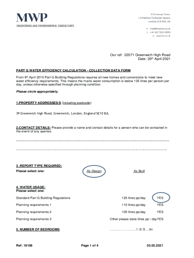 Fillable Online Water Efficiency Calculations (Part G) - ERS - ERS Fax ...