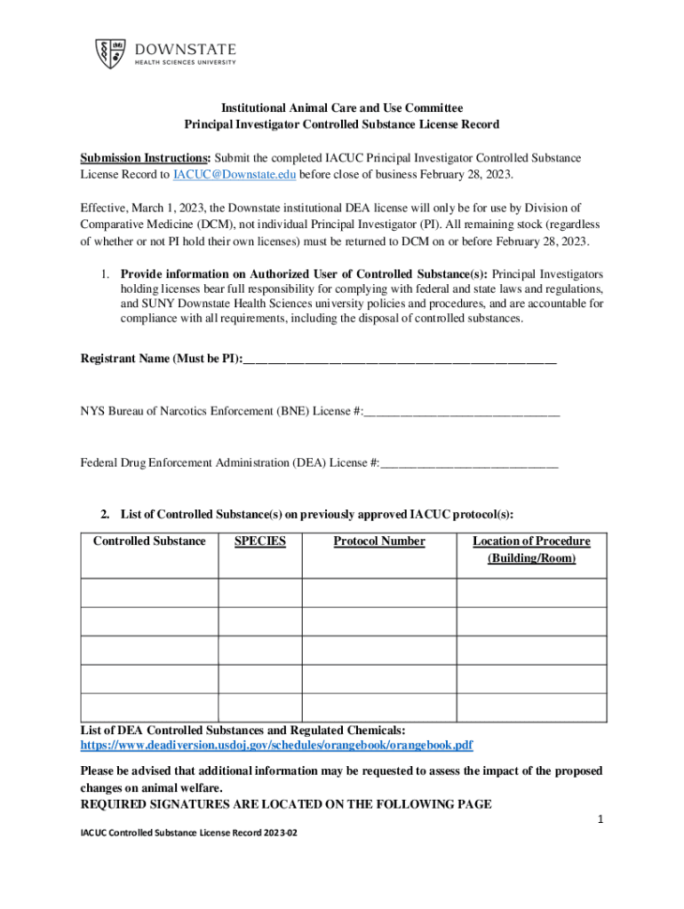 Fillable Online IACUC FormsSUNY Downstate Health Sciences University Fax Email Print - pdfFiller