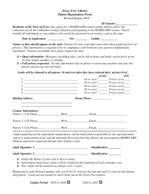 Fillable Online Essex Free Library Patron Registration Form Fax Email ...