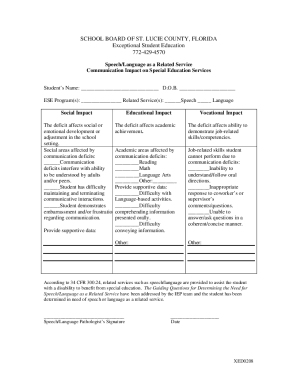 Fillable Online determination of eligibility for speech-language ...