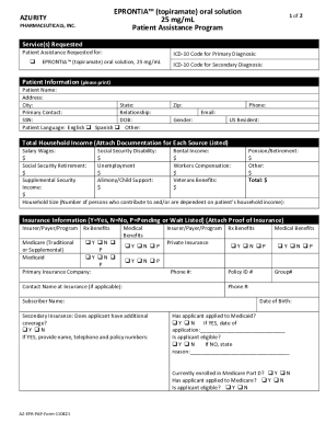 Fillable Online Azurity Solutions: Eprontia Patient Assistance Program ...