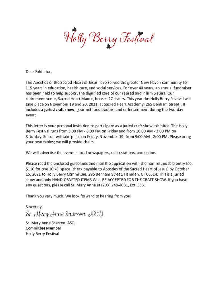 Fillable Online Dear Exhibitor, The Apostles of the Sacred Heart of Jesus have ... Fax Email ...