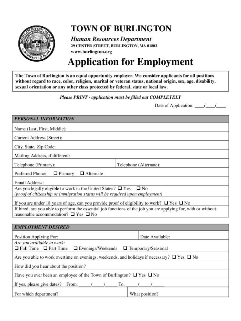 Fillable Online Your Career Begins Here!Burlington, MA Fax Email Print ...