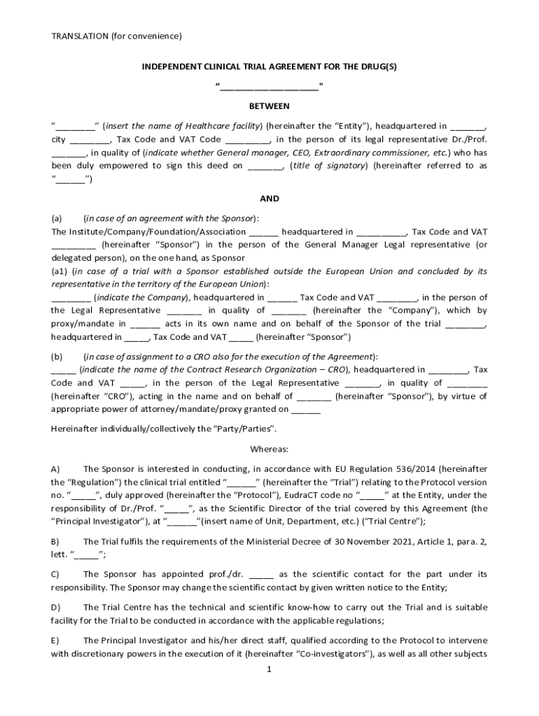 Fillable Online CLINICAL INVESTIGATION AGREEMENT FOR THE DRUGS Fax Email Print - pdfFiller