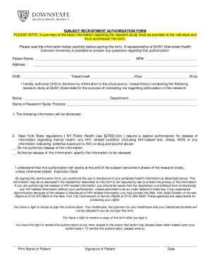 Fillable Online subject recruitment authorization form Fax Email Print - pdfFiller