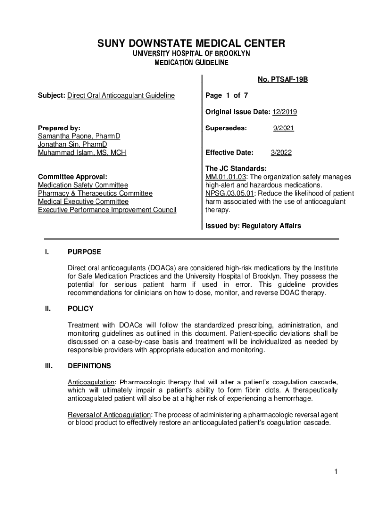 Fillable Online Subject: Direct Oral Anticoagulant Guideline Fax Email Print - pdfFiller