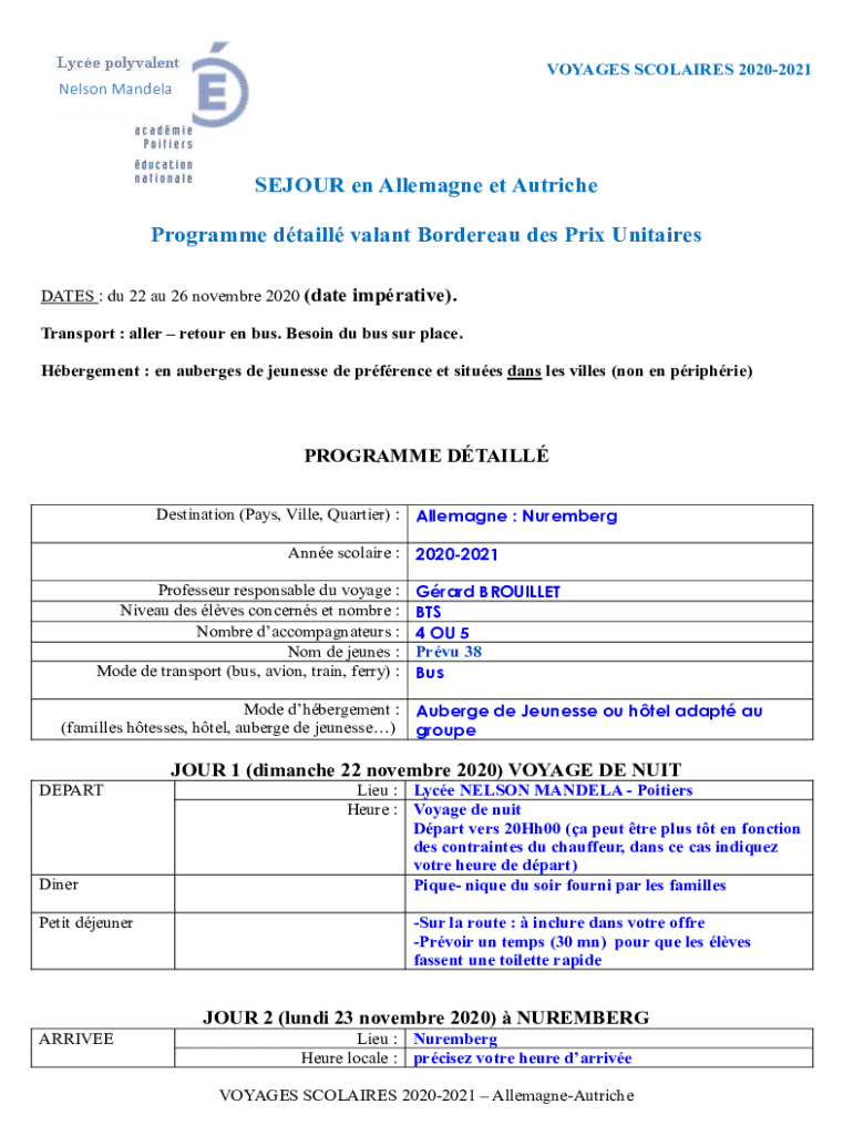 Remplissable En Ligne Organisation de voyages scolaires au profit d'lves lycens Fax Email ...