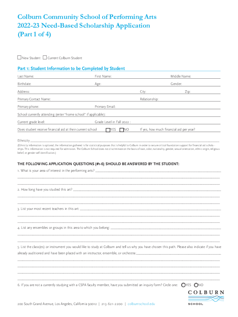 Fillable Online scholarships at the - community school of performing ...