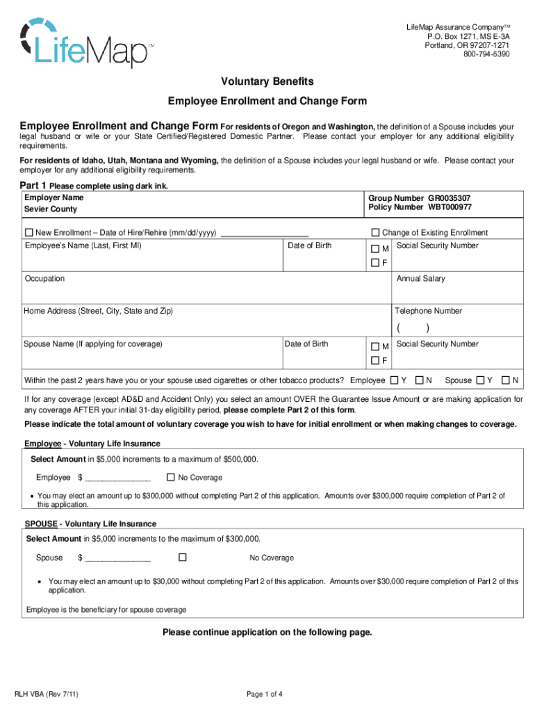 Fillable Online Voluntary Benefits Employee Enrollment and Change Form ...
