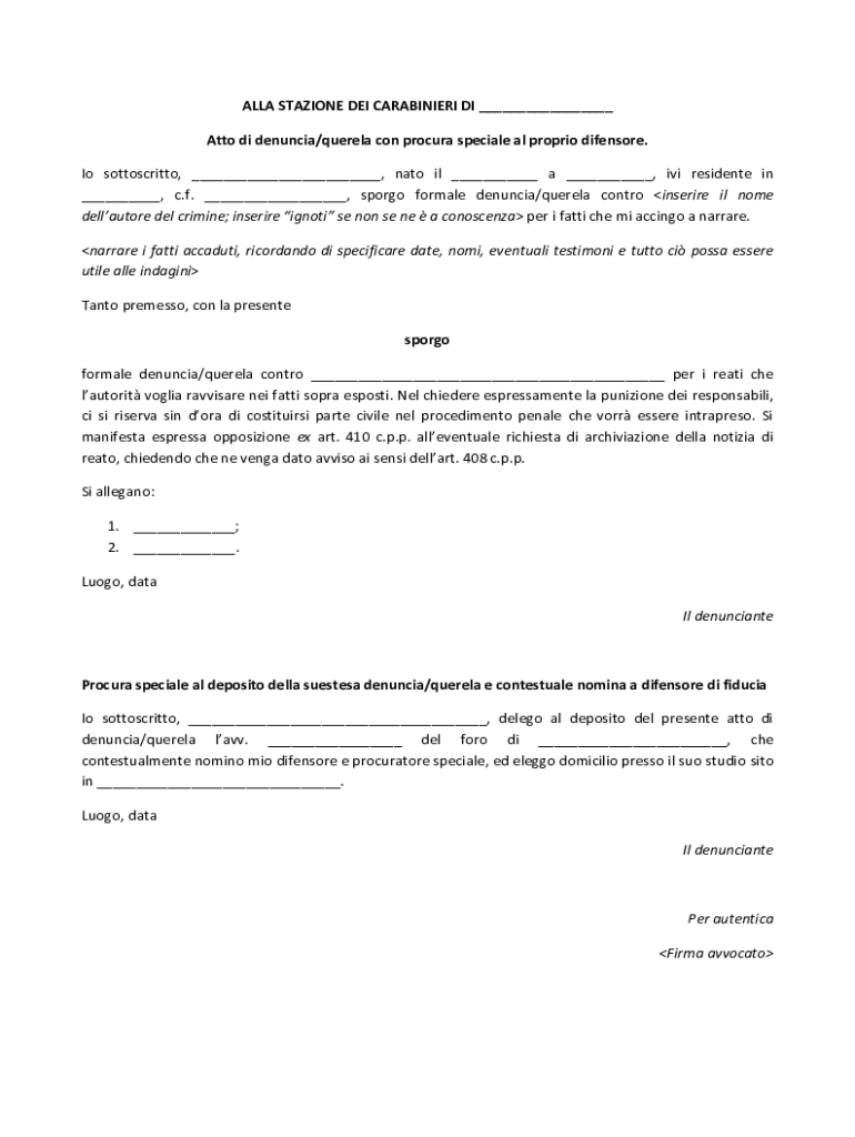 Compilabile Online ALLA STAZIONE DEI CARABINIERI DI Atto di denuncia ...