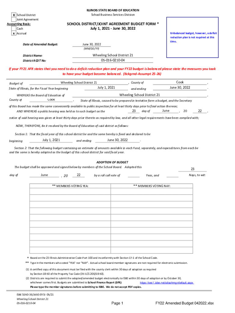 Fillable Online SCHOOL DISTRICT/JOINT AGREEMENT BUDGET FORM* 5 Fax Email Print - pdfFiller