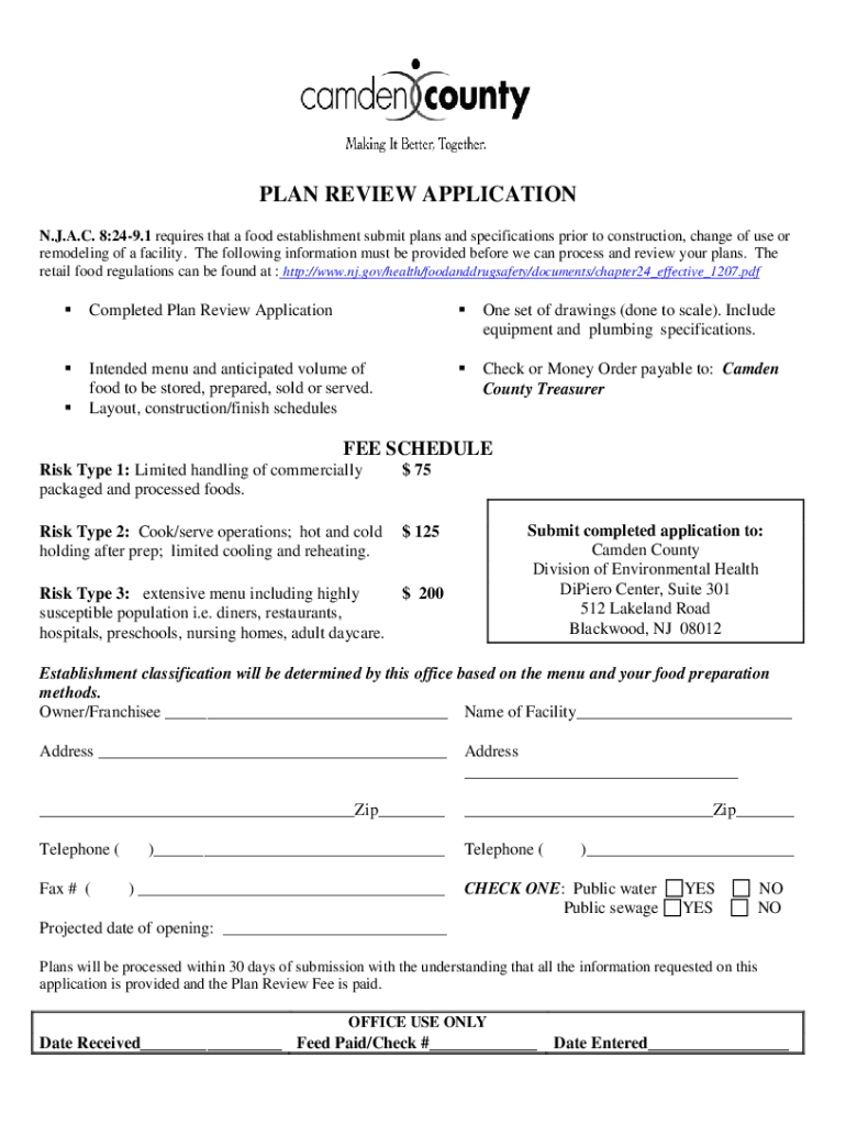Fillable Online Plan Review Application for Food Service Establishments ...