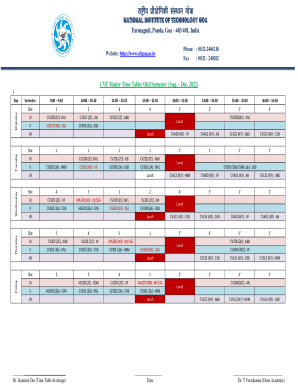 Fillable Online nitgoa ac Master Time Table-ODD Semester Fax Email ...