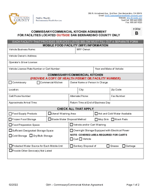 Fillable Online Form B -Commissary Commercial Kitchen Agreement ...