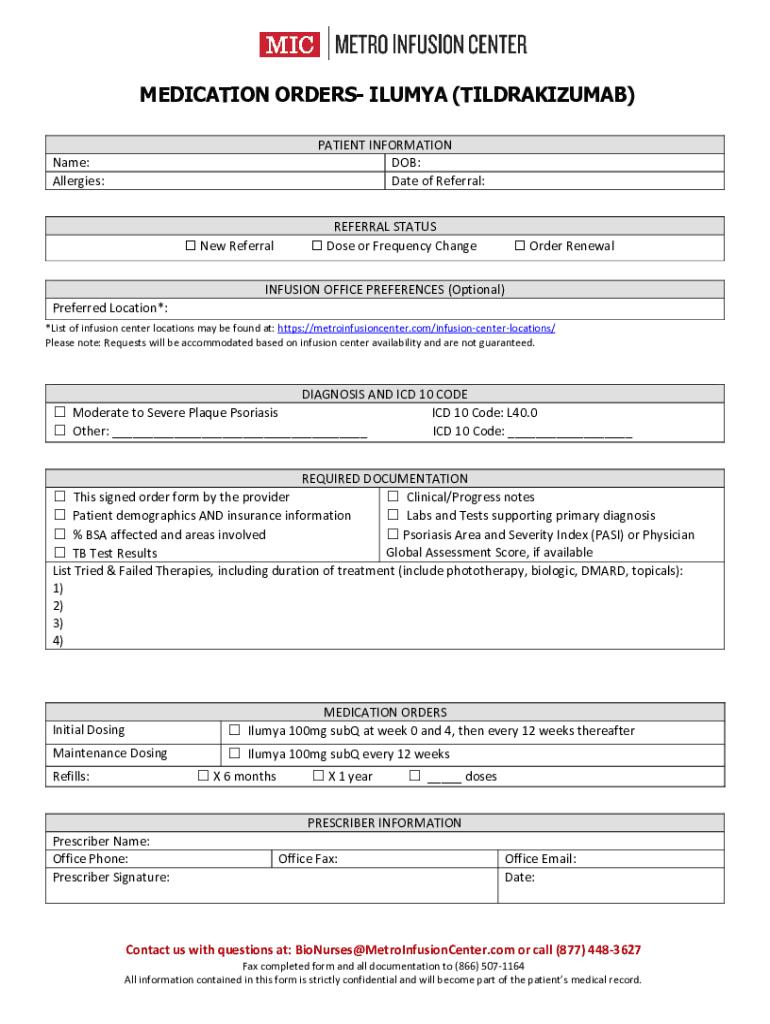Fillable Online ILUMYA (tildrakizumab-asmn) referral Order Form Fax Email Print - pdfFiller