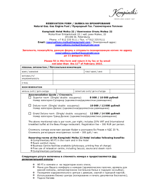 Fillable Online RESERVATION FORM FOR HOTEL ROOM Fax Email Print - pdfFiller