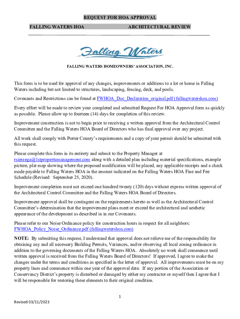 Fillable Online Hoa Architectural Review Committee Request Form. You ...