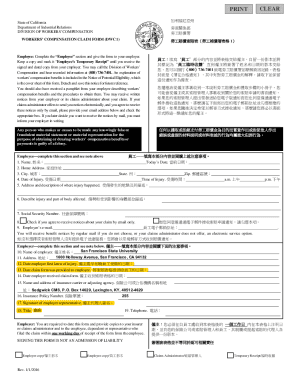 Fillable Online Workers' Compensation Claim Form (DWC 1 ... - San ...