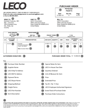 Fillable Online LECO Corporation Purchase Order Example. Sample ...