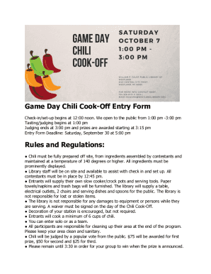 Fillable Online Game Day Chili Cook-Off Entry Form Rules and ...