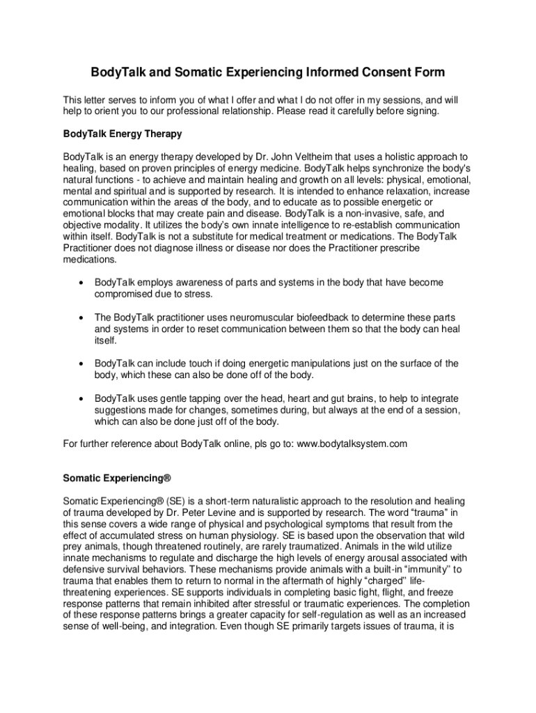 Fillable Online INFORMED CONSENT FORM Somatic Experiencing ... Fax Email Print - pdfFiller